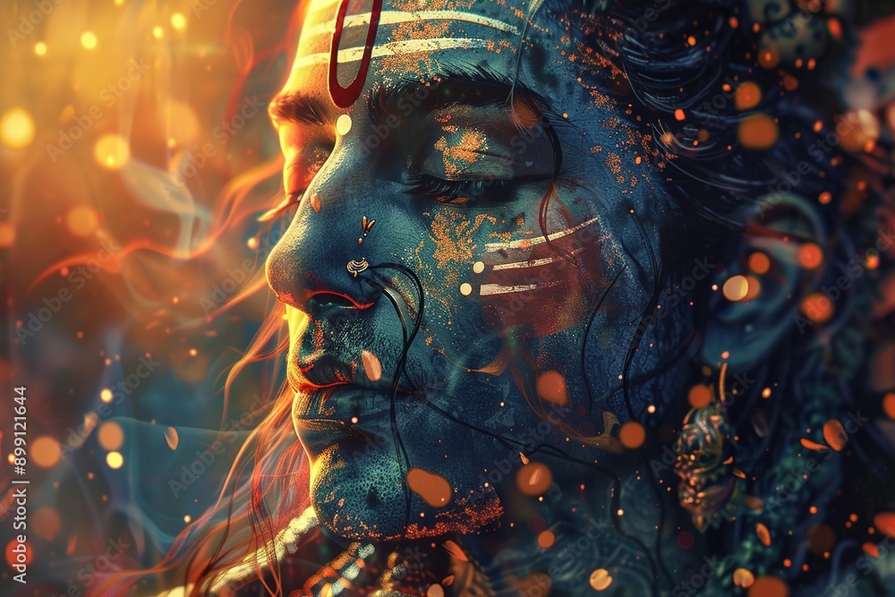 Picture of lord shiva with close eyes and three horizontal lines on ...