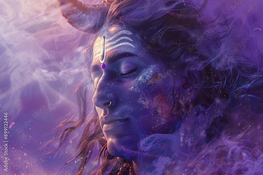 Picture of lord shiva with close eyes and three horizontal lines on ...