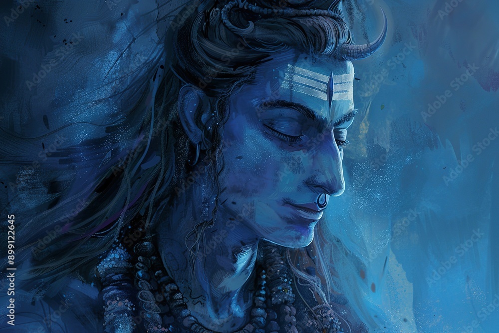 Picture of lord shiva with close eyes and three horizontal lines on ...