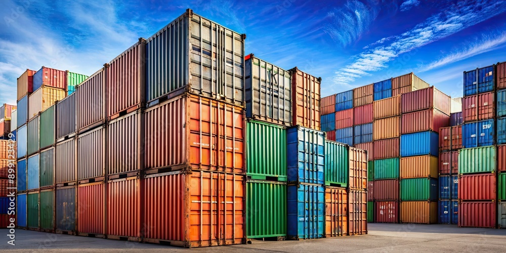 Stacks of shipping containers at a storage facility in mid-Suffolk, UK ...