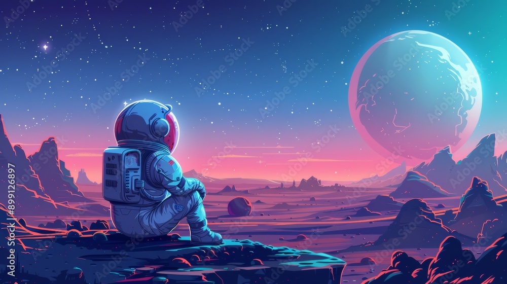 Astronaut communicating with mission control from the surface of an ...