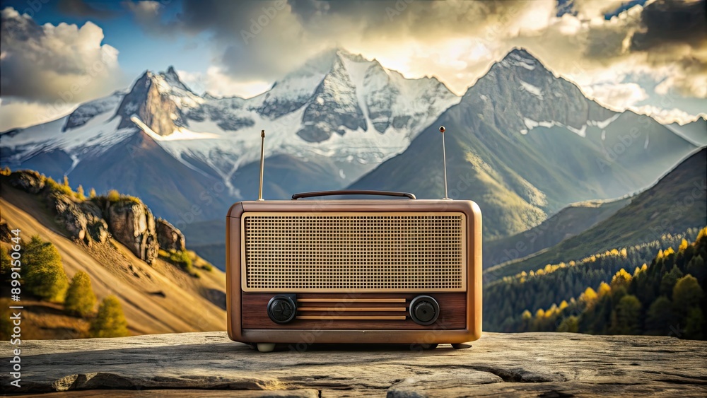 Vintage radio with mountains background, vintage, radio, mountains ...