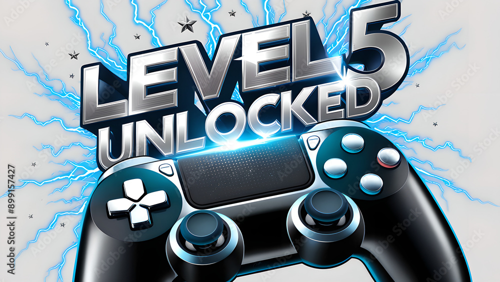 Exciting gaming badge with a game controller and explosive blue ...