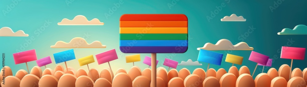 Colorful crowd holding signs, celebrating diversity and inclusion with ...