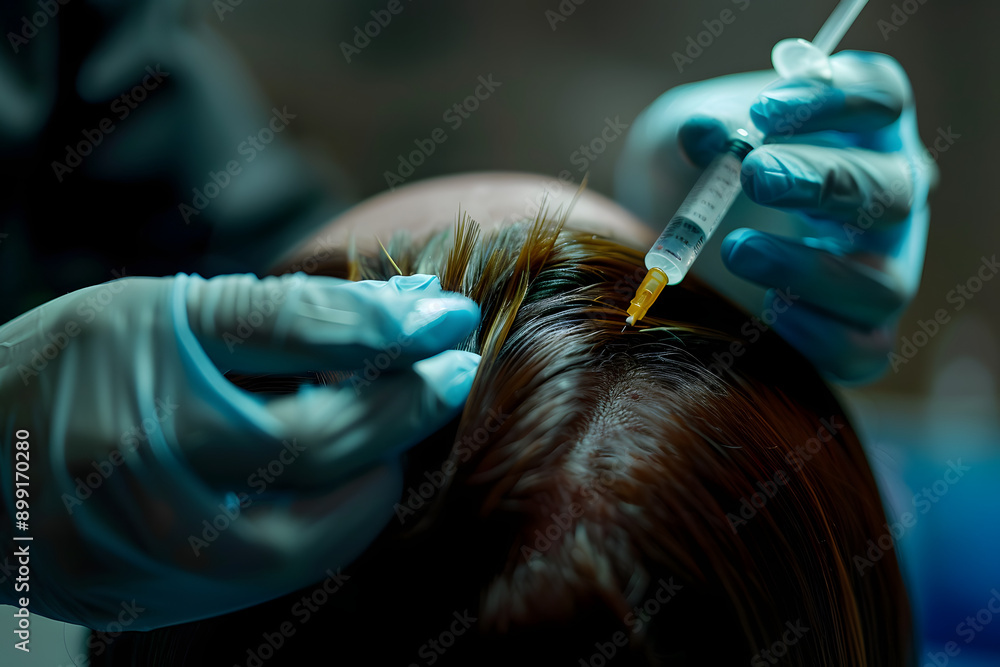Hair regeneration, Plasma injection into the hair on a woman 's head .a ...