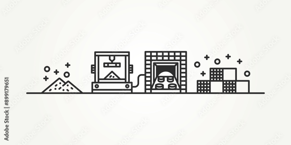 set of minimalist steel manufacturing process line art icon logo vector ...