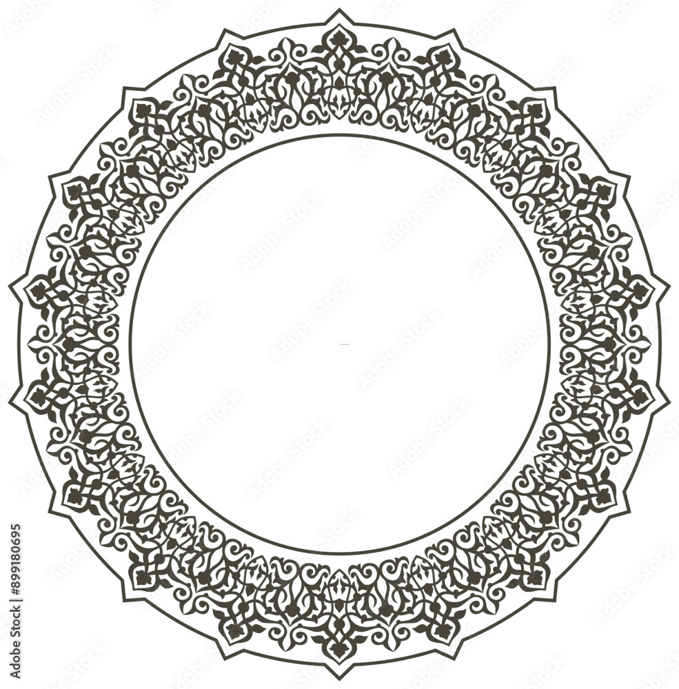 Vector illustration of circular ornament design pattern, arabic ornament design, circle frame ...