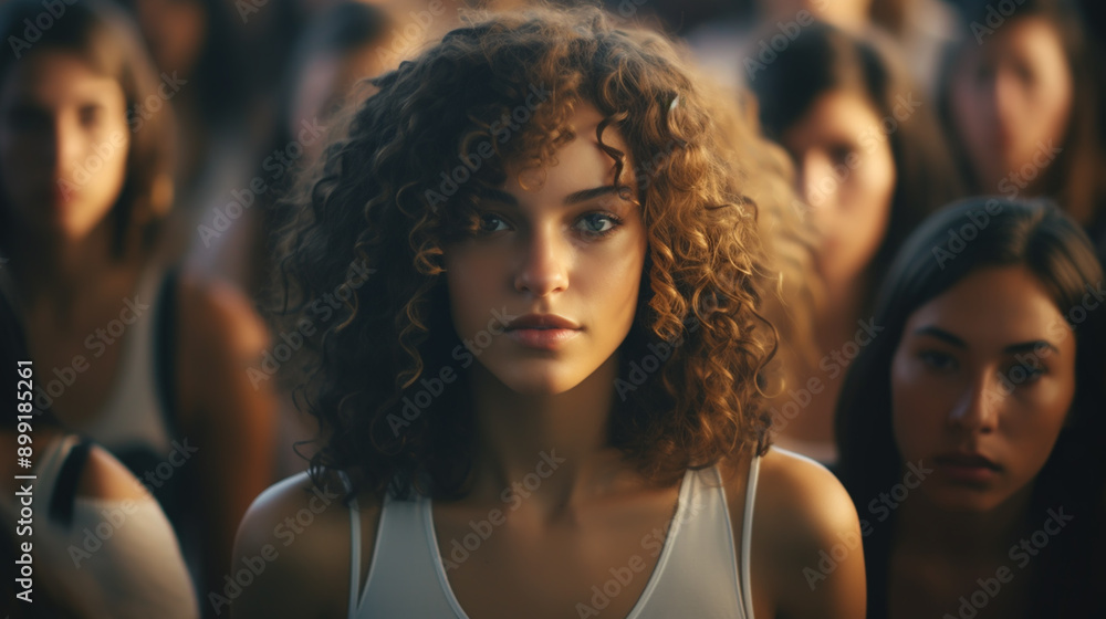 Urban girl standing out from the crowd at a city street. Stock Photo ...