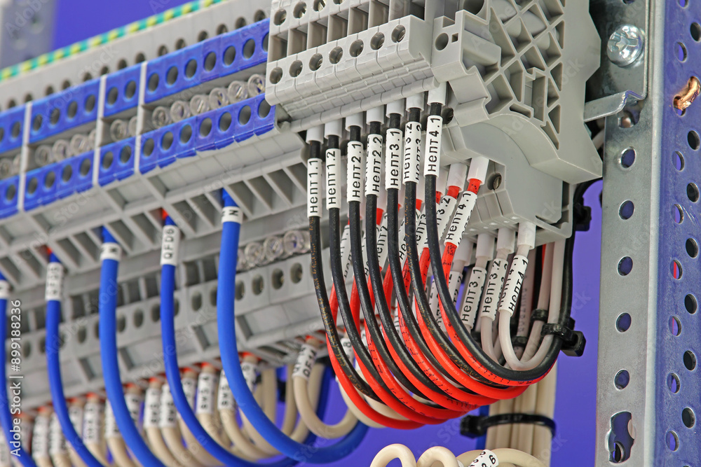 Electrical terminals with connected copper wires with metal tips. Stock ...