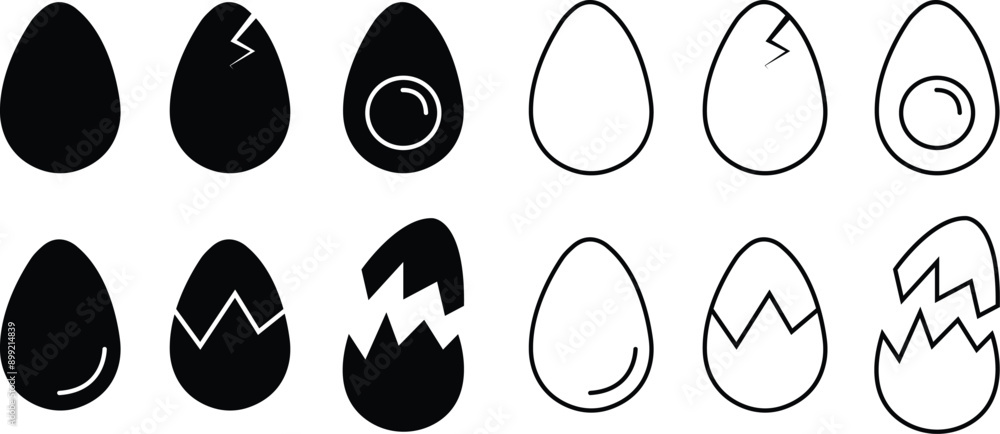 Set of Chicken Egg icons in flat, line styles isolated on transparent ...