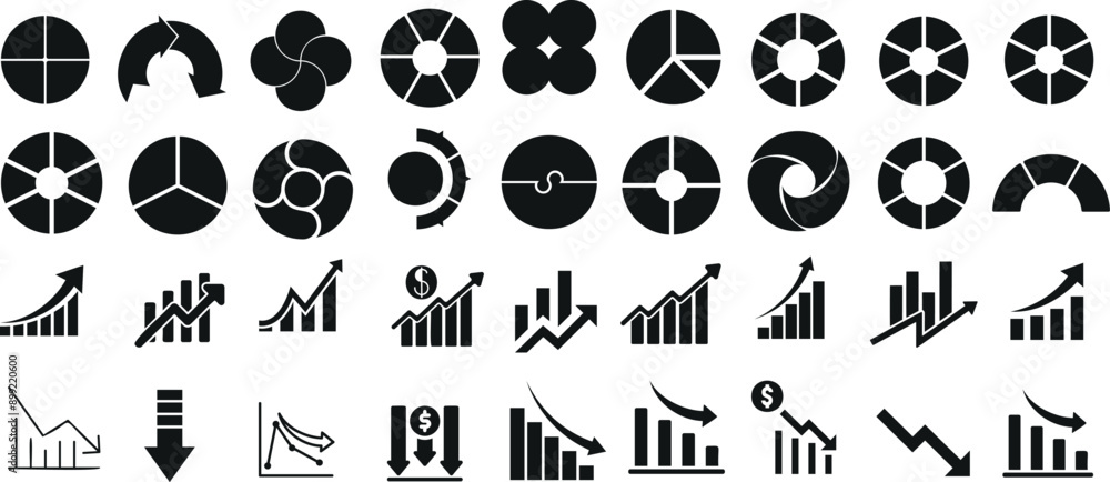 Data analytics icon vector graph, pie charts, bar chart, arrows ...