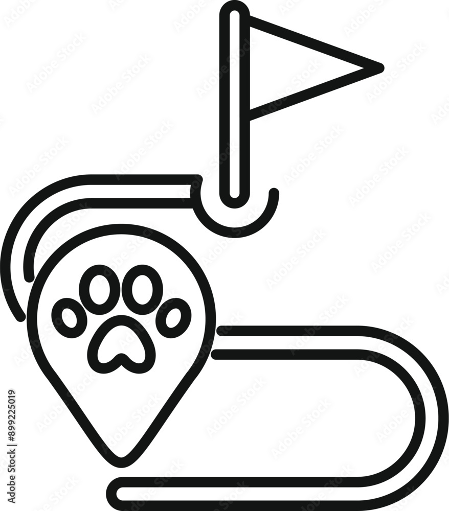 Planning a walking route for a dog with a location pin and paw print ...
