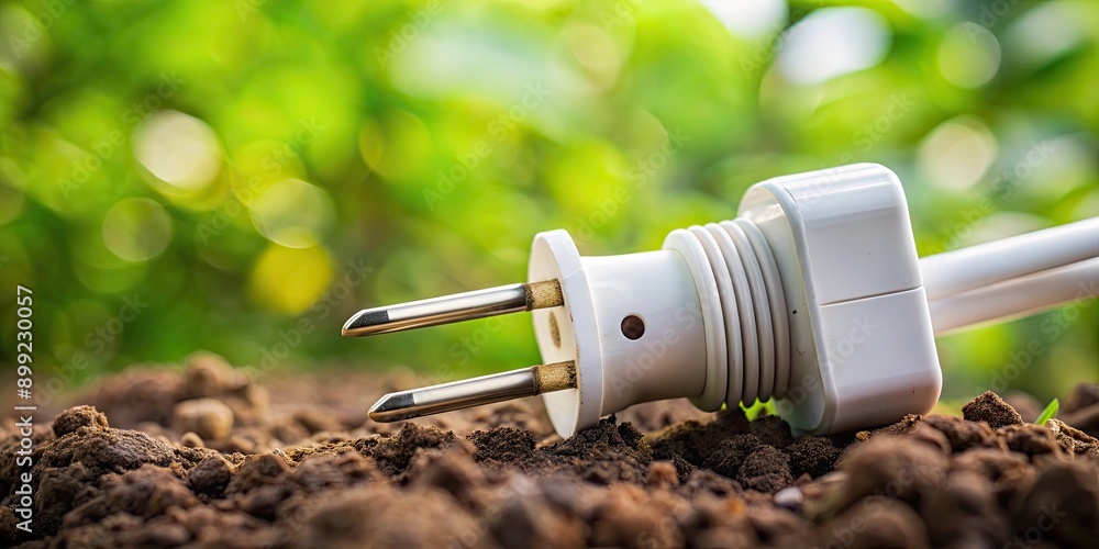Stock photo of a three-pronged plug being inserted into a grassy ground ...