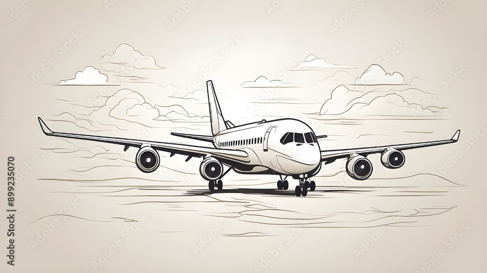 Vector art illustration of a travel plane with an airplane continuous ...
