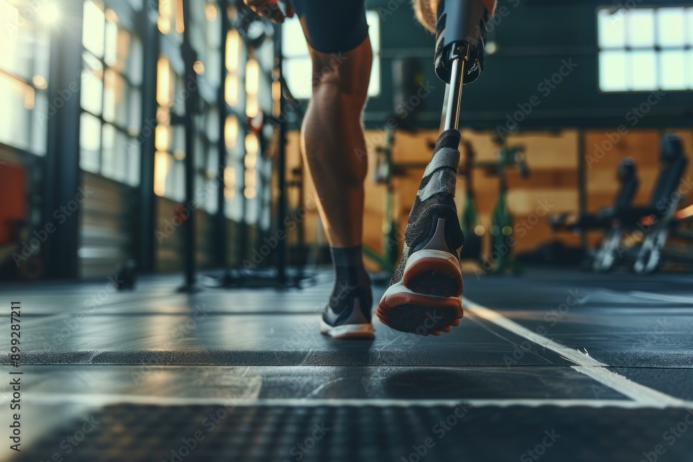 Disabled athlete with a Close up prosthetic leg run sport Stock ...