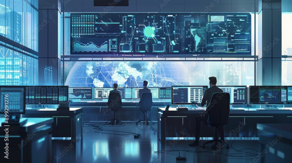 Cutting-edge renewable energy smart grid control room with engineers ...