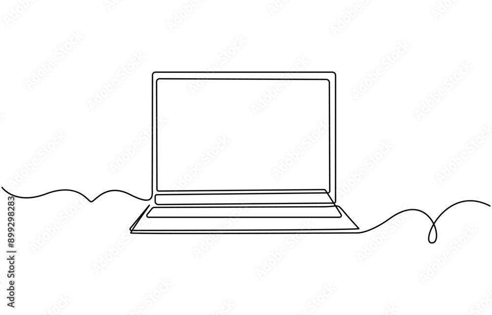 One line drawing of laptop gadget, continuous single line drawing of ...