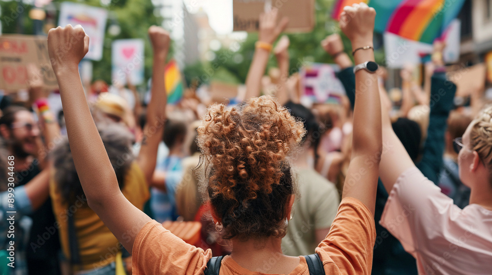 Manifestación de apoyo y unidad con banderas y pancartas, vista desde ...