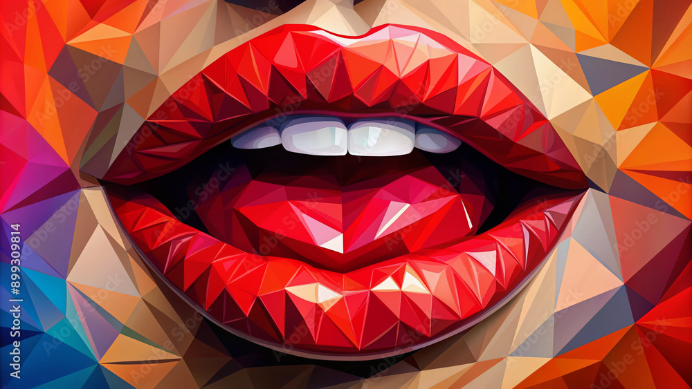 Vibrant red lips, half-open in a sultry pout, tongue peeking out ...