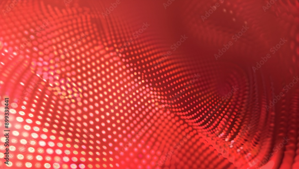 Red background with a gradient of dots and circles, creating an ...
