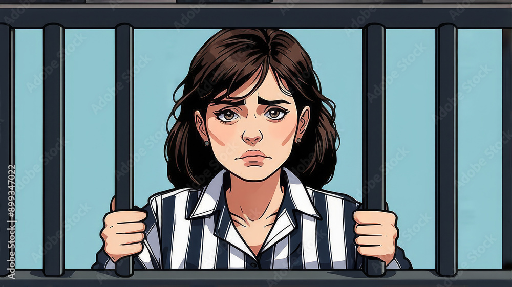 Illustration of a Sad Woman Behind Bars in Prison - Emotional and ...