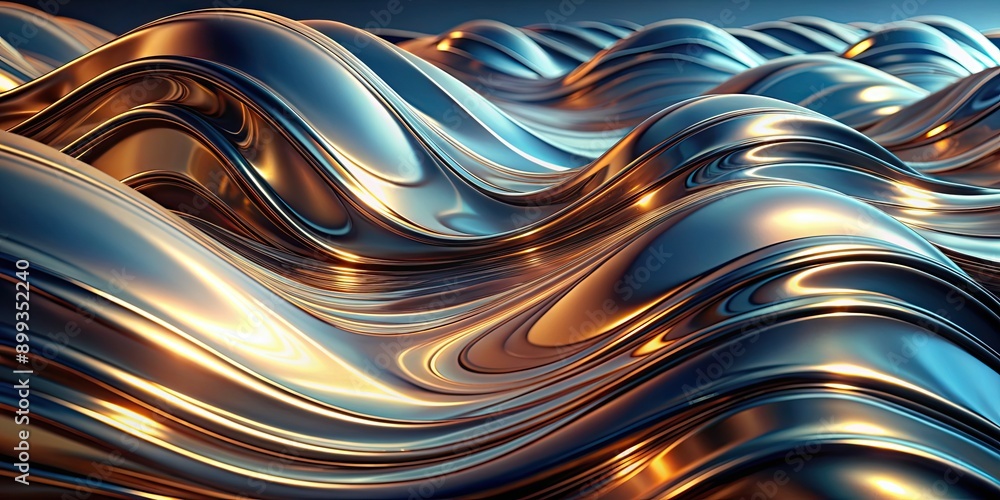 Abstract wallpaper with metallic wavy liquid background, chrome effect ...