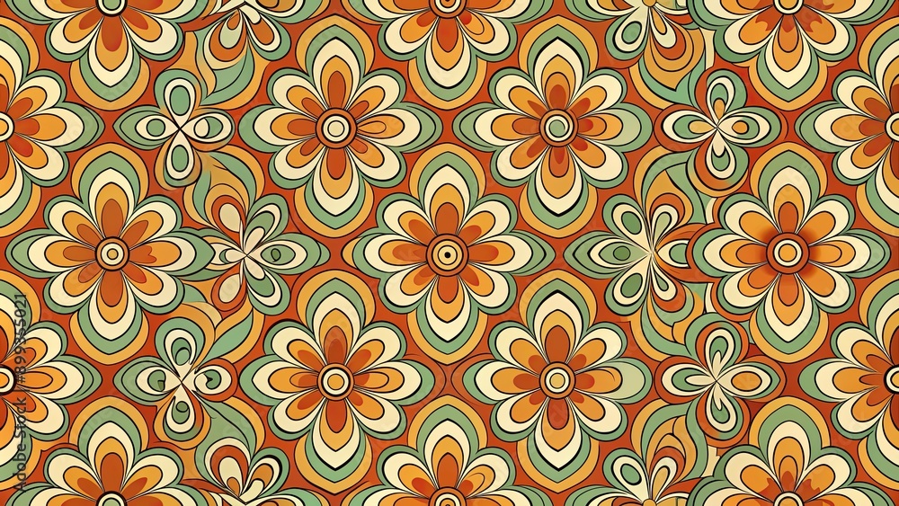 Seamless 1960s style tile pattern with repeating and looping design for ...