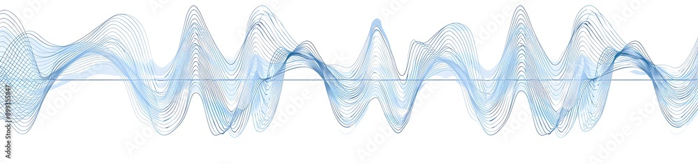 Simple line art graphic of blue sound waves on a white background, in a ...