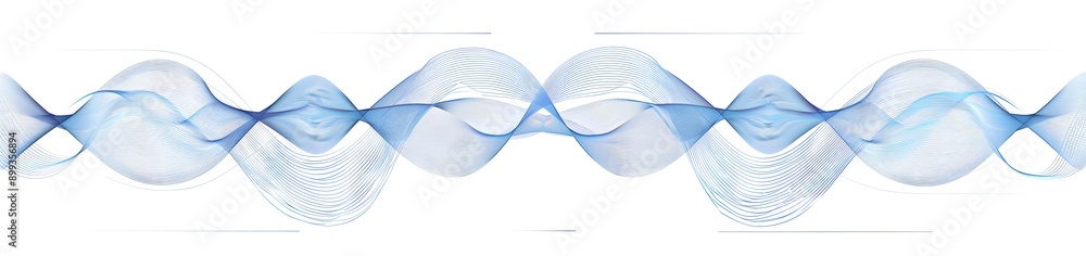 Simple line art graphic of blue sound waves on a white background, in a ...