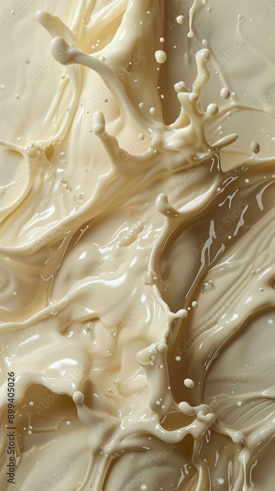 A tight shot of a multi-hued liquid - half white, half light brown - in ...