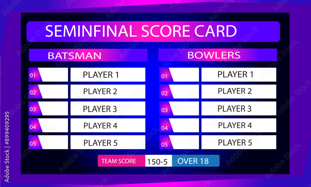 cricket semi final scorecard game leaderboard with abstract background ...