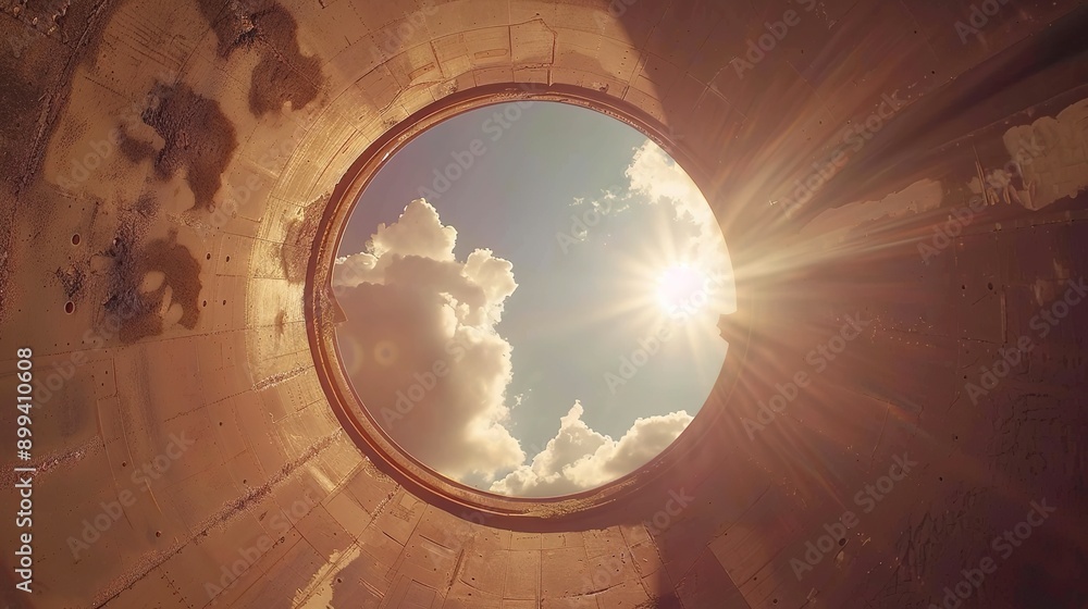 Looking Up from Inside a Missile Silo to a Clear Sky with Bright Sun ...
