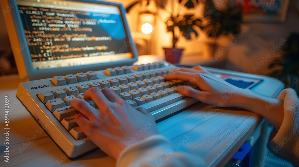 Coding Breakthrough Description: A close-up shot of a student’s hands ...