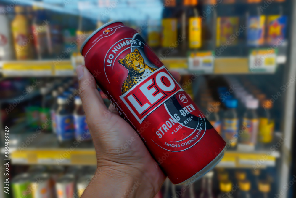 Bangkok, Thailand, 27 July 2024 Leo Beer is a light lager type beer ...