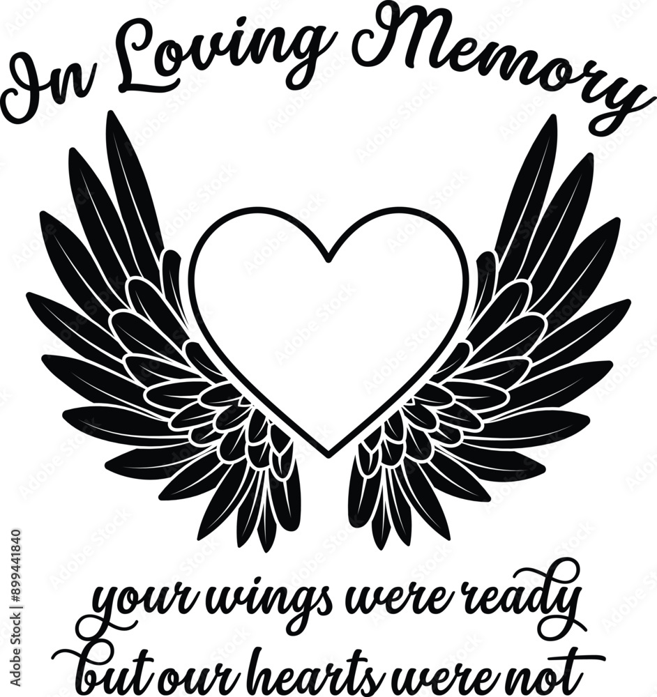 Poster In Loving Memory vector design with heart and angel wings ...