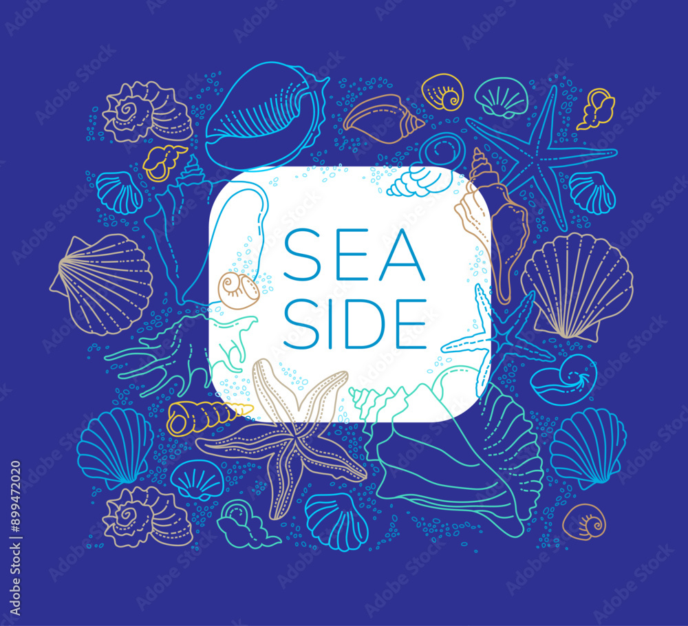 Vector frame, border, vignettes, corners of line art tropical sea ...