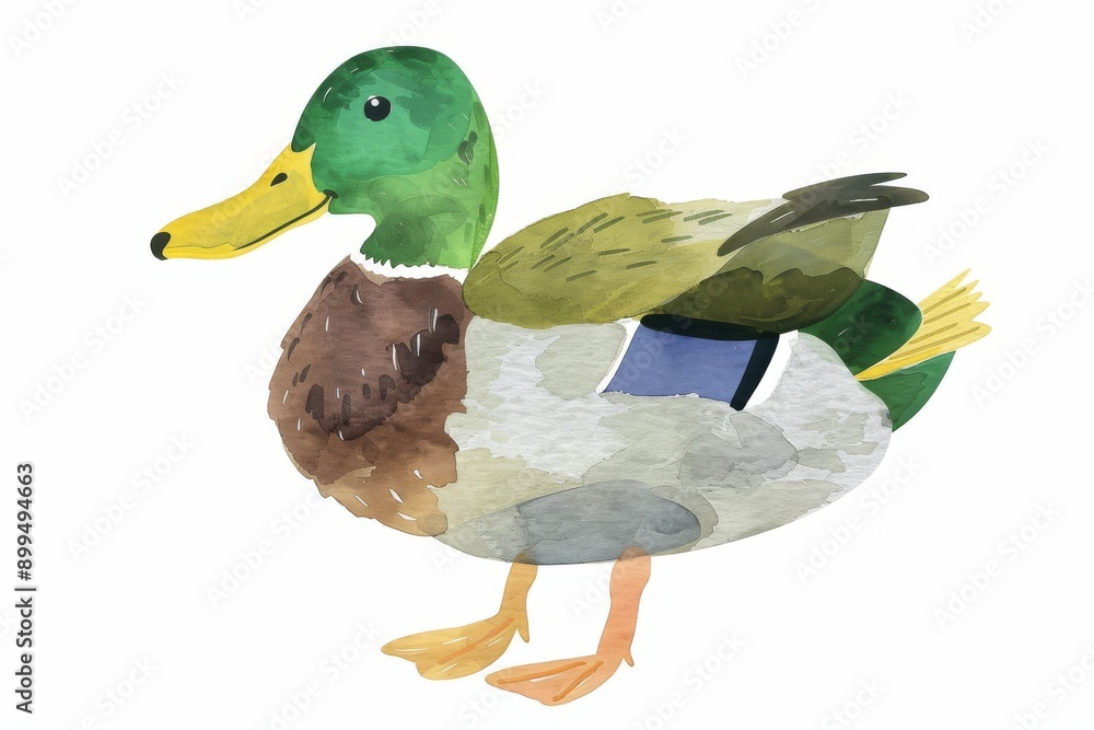 Mallard duck head. Hand-drawn watercolor painting. Beautiful simple AI ...