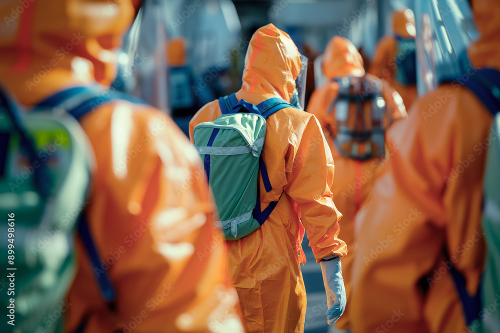 Specialized cleanup crews in hazmat suits working to contain and clean ...