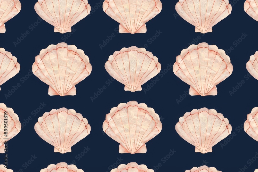 Top-down view of an assortment of stylized sea shells in a harmonious ...