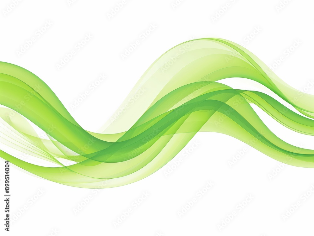 Abstract green wave lines flowing on a white background, creating a ...