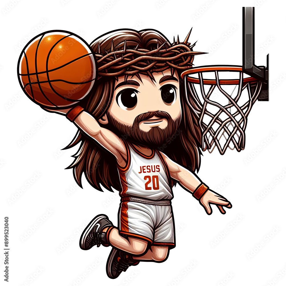 Jesus flight in basketball league dunk contest Stock Illustration ...