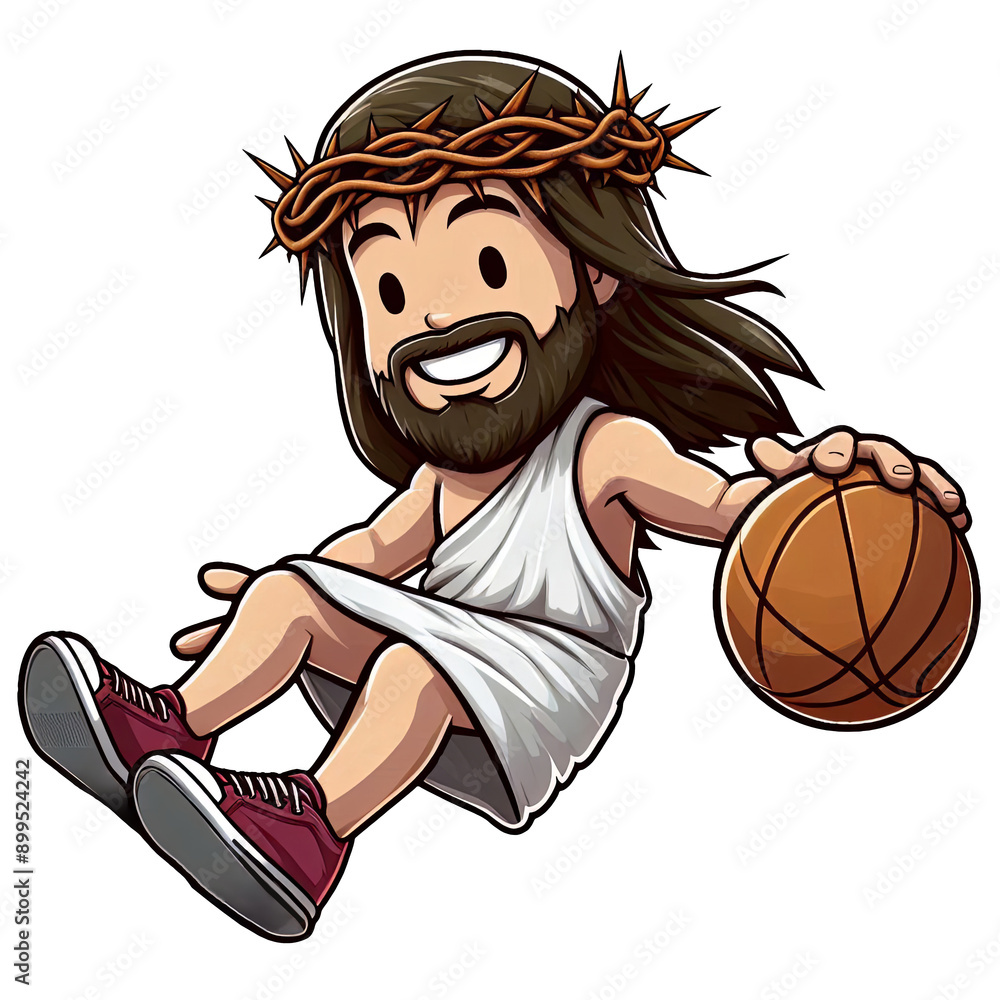 cartoon jesus jump dribble a basketball Stock Illustration | Adobe Stock