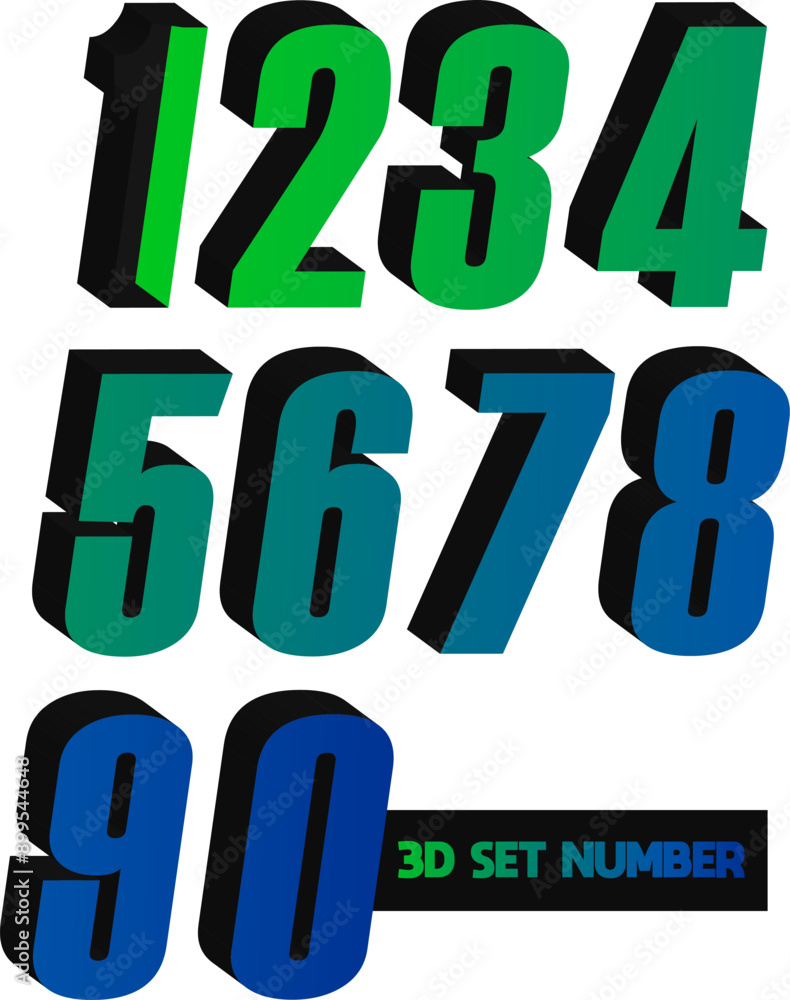 3d gradient numbers. Realistic light blue plastic digits render ...