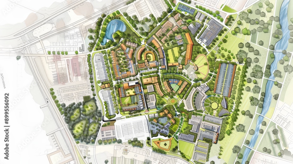 Show an architect developing a comprehensive plan for a mixed-use ...