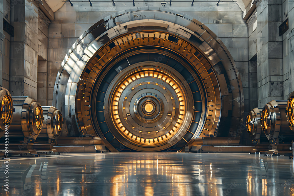 Massive bank vault doors wide open, symbolizing security, wealth, and ...