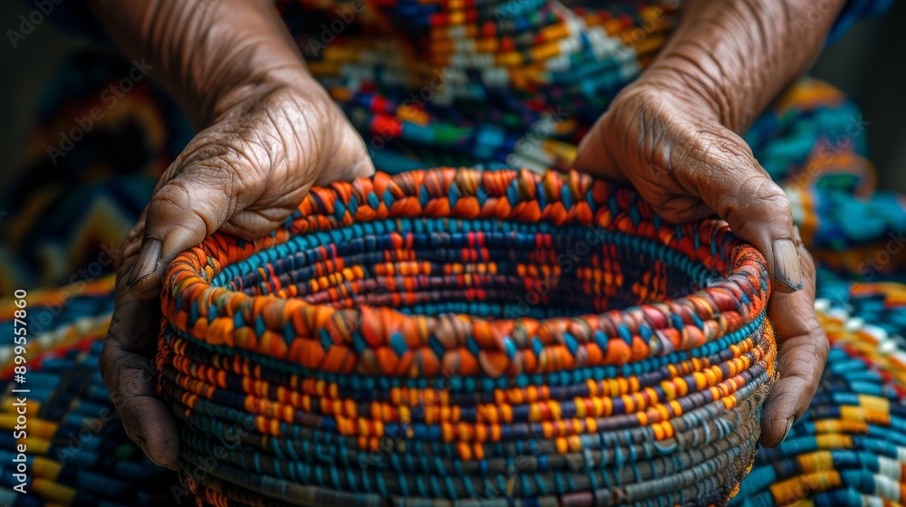 Indigenous Peoples' Day. A close-up shot of an Indigenous artisan ...