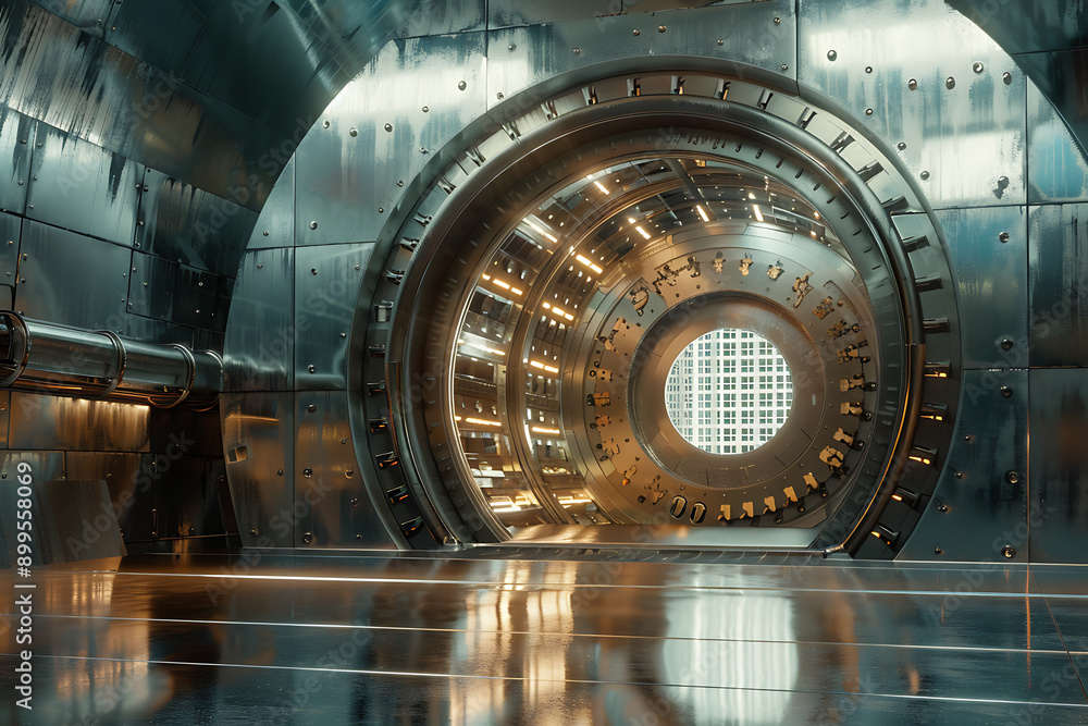 Massive bank vault doors wide open, symbolizing security, wealth, and ...