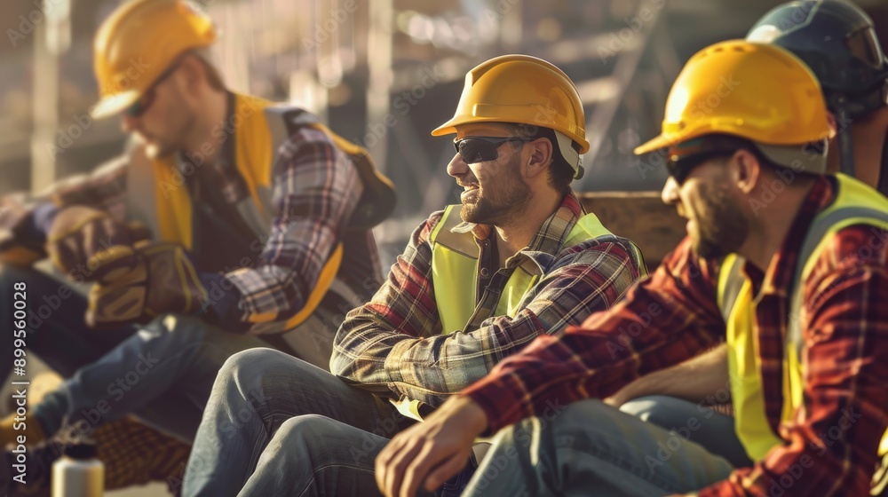 Group of construction workers taking a break. Featuring casual ...