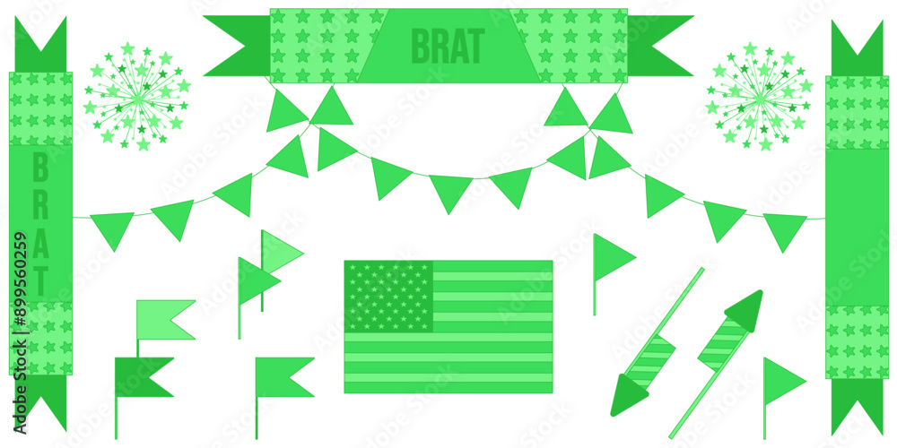 Set of holiday Ribbon template in trendy Brat style isolated white ...