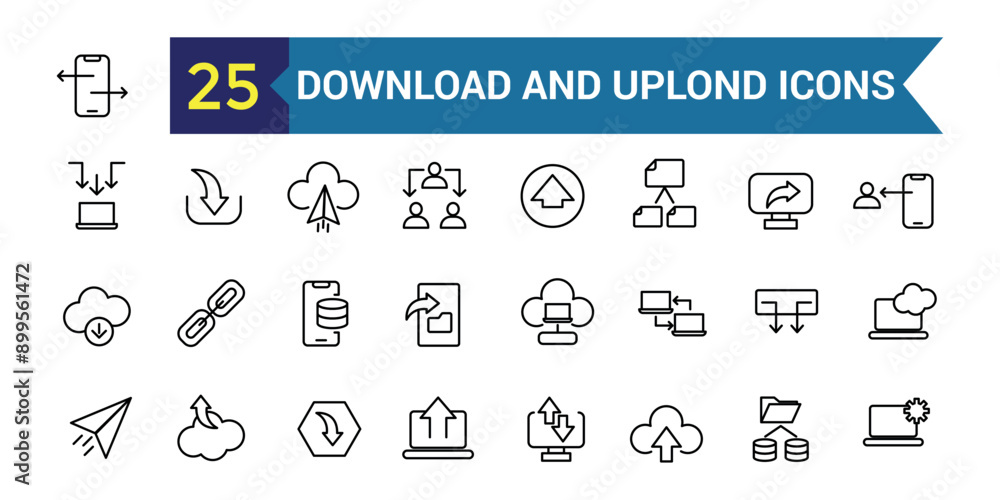 Download and upload icon collection. Outline icon collection. Editable ...